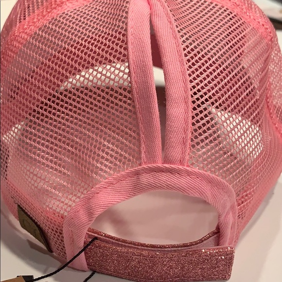 C.C | Accessories | Cc Pink Glitter High Ponytail Messy Bun Cap | Poshmark